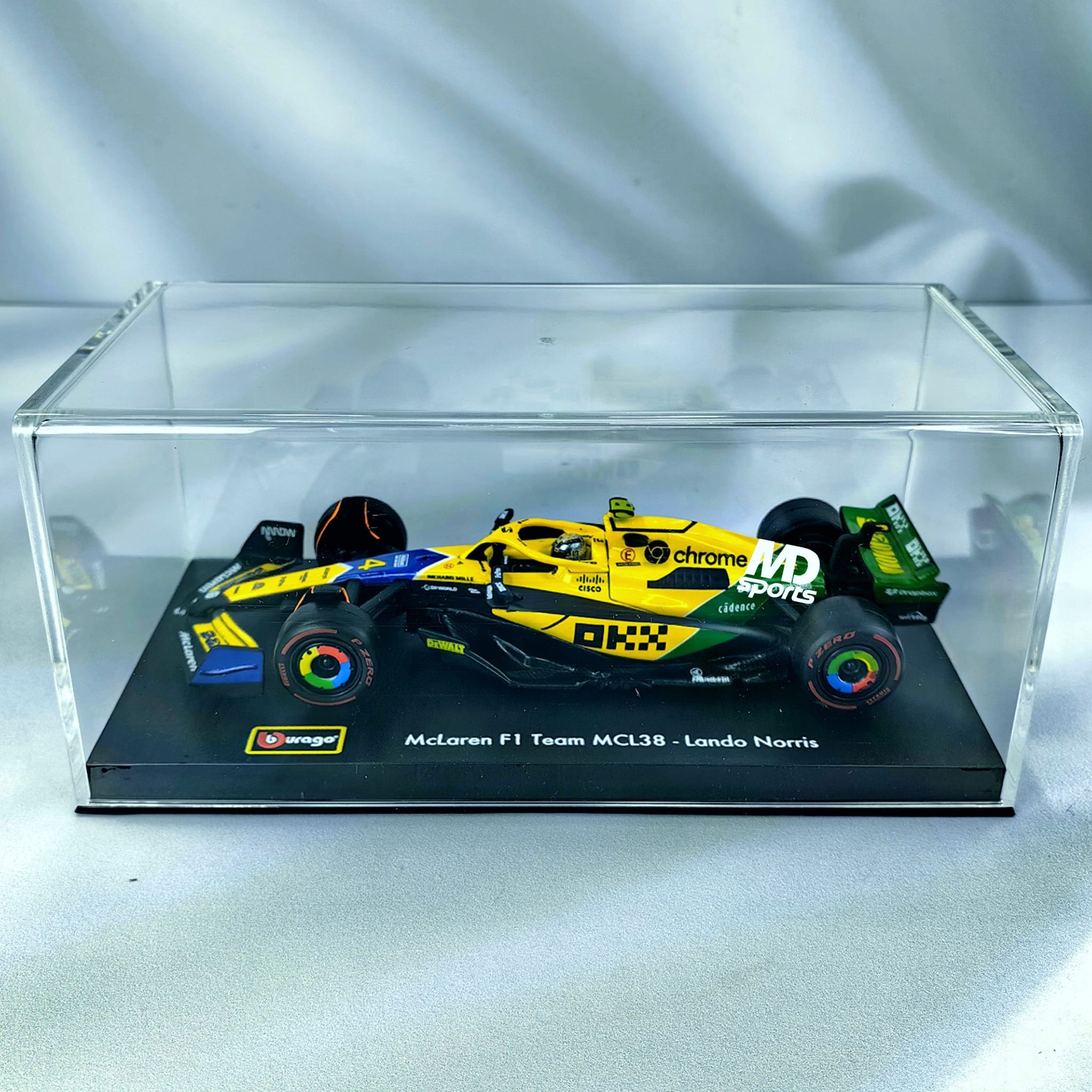Mclaren MCL38 GP Monaco 2024 Senna Livery #4 Lando Norris Caja Acrilica Burago 1:43 – Cyber ...